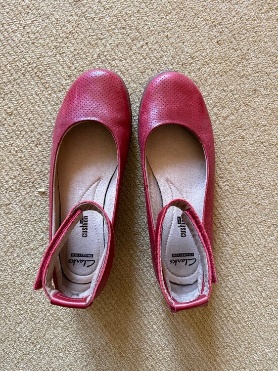 Clarks | Shoes | Clarks Medora Nina Red Perforated Leather Ankle Strap ...